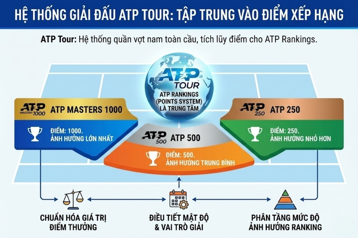 Hệ thống các giải ATP: ATP 1000, 500, 250 khác nhau thế nào?