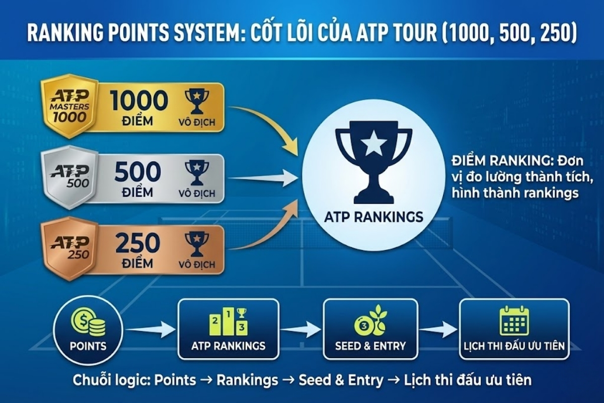 Hệ thống các giải ATP: ATP 1000, 500, 250 khác nhau thế nào?